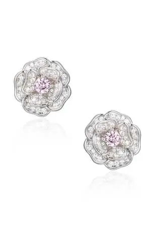 SANTINNI Pink / Silver Mini 'tsarina' Flower & Pink Crystal Silver Earrings - Pink/silver