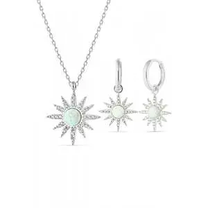 SPERO LONDON White Opal Sun Sterling Necklace & Earring Set - Silver