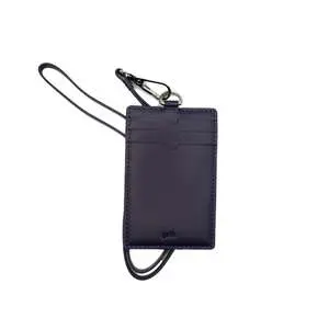 GODI. Handmade Leather Strap Lanyard Cardholder In Purple– Double-sided Id & Travel Wallet - Blue