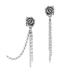 UNALOE Sterling Asymmetric Rose Chain Drop Earrings - Silver