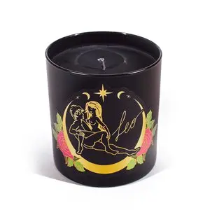 BLACK CAKE Astrology Zodiac Horoscope Sign Candle Leo Light Sugar Rose Petal Fragrance - Black/orange