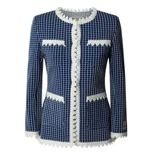 THE EXTREME COLLECTION Blue / White Navy Blue Knit Jacket With Scalloped Finishes - Blue/white
