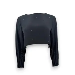 MONZLAPUR NEW YORK Cropped Silk Top With Embellished Cuffs - Black
