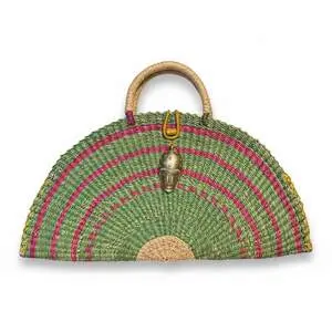 SOKONA Large Kusana — Forest & Raspberry Handwoven Bag - Green
