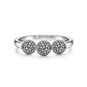 UNALOE Sterling Three Sphere Ring – Textured Bead Ring - Silver