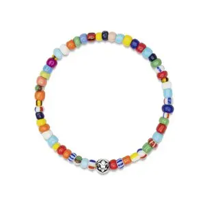 NIALAYA JEWELRY Wristband With Assorted Vintage Trifocal Beads And Silver - Gray