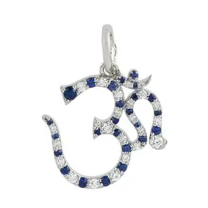 ARTISAN White / Blue Blue Sapphire & Diamond Om Pendant In 14k White Gold - White/blue