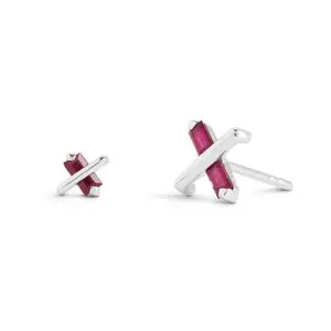 KASUN LONDON Red / Silver Butterfly Kiss Earrings July Ruby Silver - Red/silver