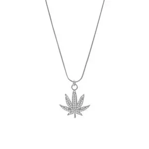 SEVEN SAINTS Leaf Pave Necklace In White Rhodium Sterling With Zirconia - Silver