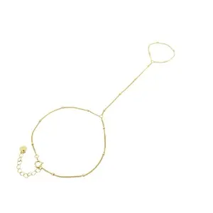 HARFI Dainty Beaded Link Chain Plated Bracelet And Ring - Gold