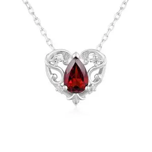 AZURA JEWELRY NEW YORK Rosy Heart Mozambique Red Garnet Necklace White Gold Vermeil - Silver