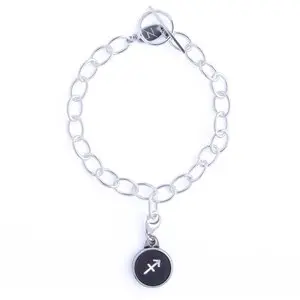 N'DAMUS LONDON Sagittarius Zodiac Sterling & Leather Curb Bracelet - Silver