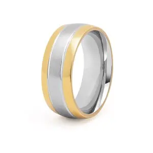 NIALAYA JEWELRY Silver / Gold Brushed Silver Band Ring With Gold - Silver/gold