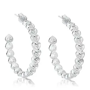 SHYMI Large Bezel Set Heart Hoops With White Stones - Silver