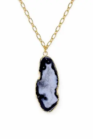 YAA YAA LONDON Chunky And I Like It' Long Gemstone Pendant Necklace - Black