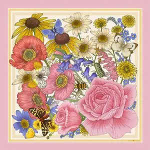 EMILY CARTER Neutrals / The Rose & Bluebell Silk Scarf L - Red