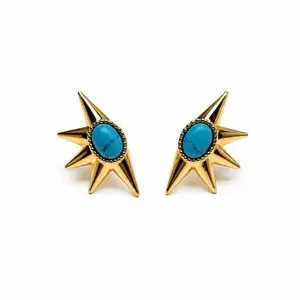 JAGGED HALO JEWELRY Supernova Turquoise Stud Earrings Yellow Filled - Gold