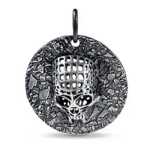 GERMAN KABIRSKI Necrosis Gothic Skull Amulet With Rough And Weathered Detail - Silver