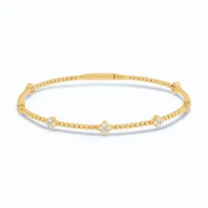AVIR NEW YORK Solid Gold Flexible Beaded Flower Bangle Lab Grown Diamond Half Carat - Yellow
