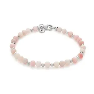 NELLOU JEWELLERY Jewel Bead October Birthstone Bracelet Sterling Silver Opal - Pink