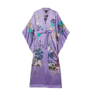 MENG Crane Silk Satin Kimono - Purple