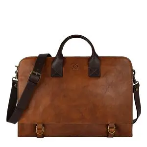 TIME RESISTANCE Full-grain Italian Leather Briefcase - Brown