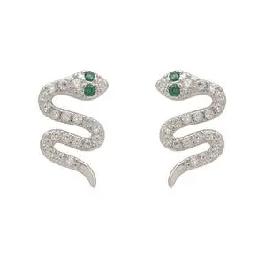 LATELITA Silver / White Slither Snake Stud Earrings Cz Silver - Silver/white