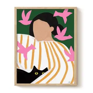 THE PAPER TAIL Birds Cat Art Print A4 - Pink