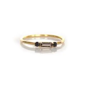 LA KAISER Solid Smoky Quartz & Black Diamond Baguette Crush Ring - Gold