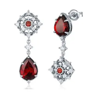 AZURA JEWELRY NEW YORK Eternal Orbit Mozambique Red Garnet Earrings White Gold Vermeil - Silver