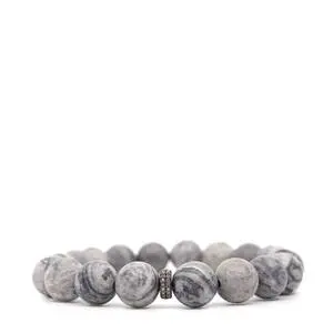 Shar Oke Grey / Black Map Jasper & Sterling Silver Bracelet - Grey/black
