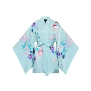 MENG Silk Satin Short Kimono - Green