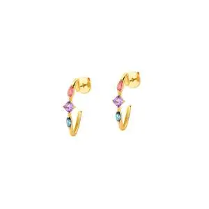 SOLIO JEWELLERY Gold / Yellow Hoops With Pink Tourmaline, Amethyst, Sky Topaz Gold - Gold/yellow