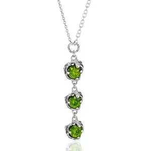 UNALOE Sterling Silver Leaf Pendant Necklace With Green Crystal - Silver/green