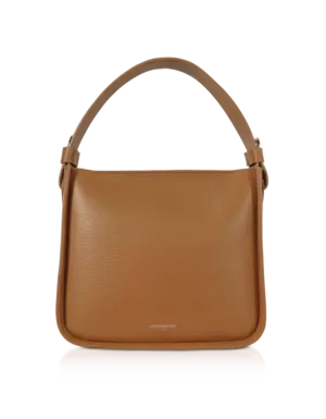 LE PARMENTIER Duplo Medium Hammered Leather Top Handle Bag Cognac - Brown