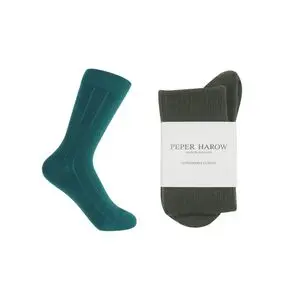 PEPER HAROW - MADE IN ENGLAND S Cashmere & Wool Boot Socks Bundle – Teal & Olive