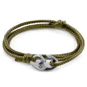 ANCHOR & CREW Khaki Windsor Silver & Rope Bracelet - Green