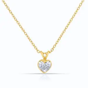 AVIR NEW YORK Solid Gold Bezel Set Heart Lab Grown Diamond One Carat Total Weight Pendant - Yellow
