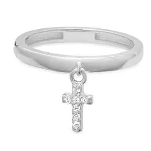 KYLIE HARPER Sterling Dangling Petite Cross Diamond Cz Ring - Silver