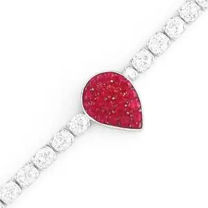MAISON DE GALA Silver / Red Ruby Teardrop Bracelet - Silver/red