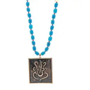 EBRU JEWELRY Gold / Blue Positive Life Turquoise Beaded Necklace Turquoise - Gold/blue