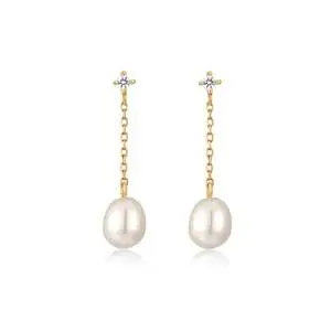 LA KAISER Solid Pearl & Sapphire Droplet Studs - Gold