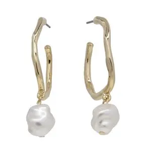 BERMUDA WATCH COMPANY Annie Apple Odette Sterling Silver Vermeil Molten Pearl Charm Hoop Earrings - Gold