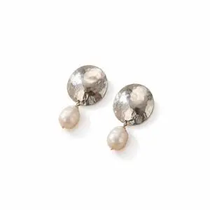 SILVER MOON Silver / White Round Pearl Drop Sterling Silver Earrings - Silver/white