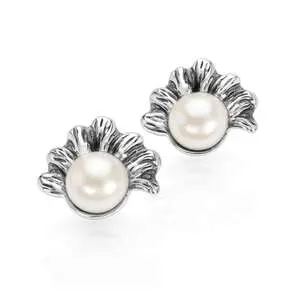 UNALOE Silver / White Sterling Silver Shell Stud Earrings With Pearl – Contemporary Ocean Inspired Designer Jewelry - Silver/white