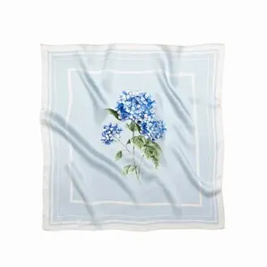 RAINSISTERS Light Small Floral Natural Silk Scarf - Blue