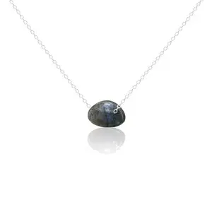 C. GRASSI Grey / Silver Small Lucky Pebble Necklace Labradorite Sterling Silver Chain - Grey/silver