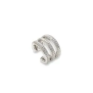 JAGGED HALO JEWELRY Triple Pave Ear Cuff In White Gold - Silver