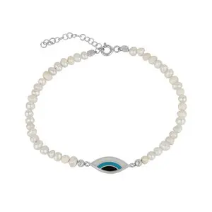 SPERO LONDON Pearl Evil Eye Sterling Bracelet - Silver