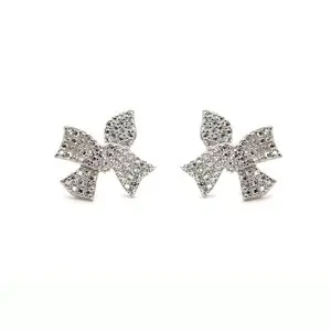 VICSTONENYC FINE JEWELRY Bold Cute Ribbon Stud Sterling Earrings - Silver
